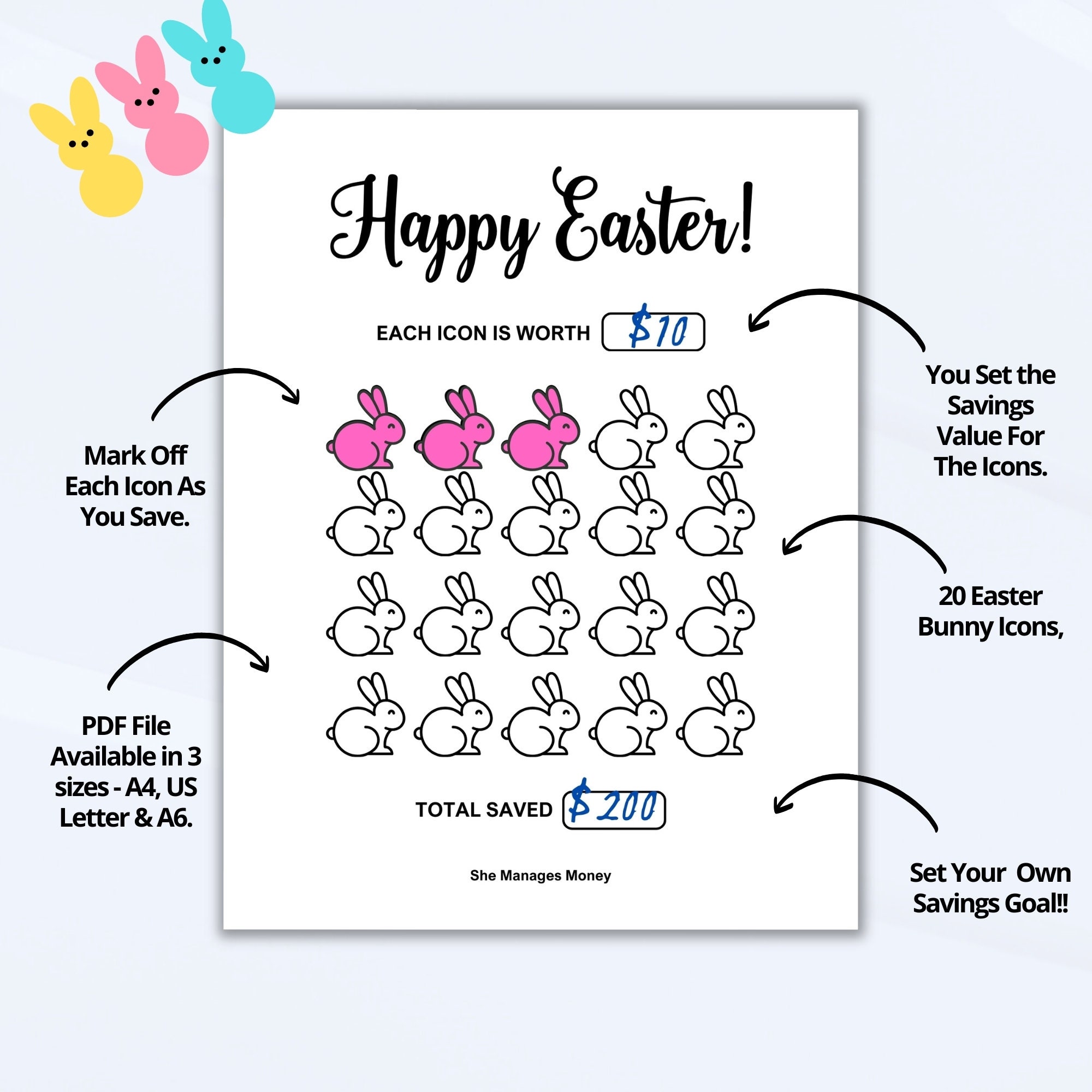 Mini Easter Savings Challenge Printable Happy Easter Savings Fund ...