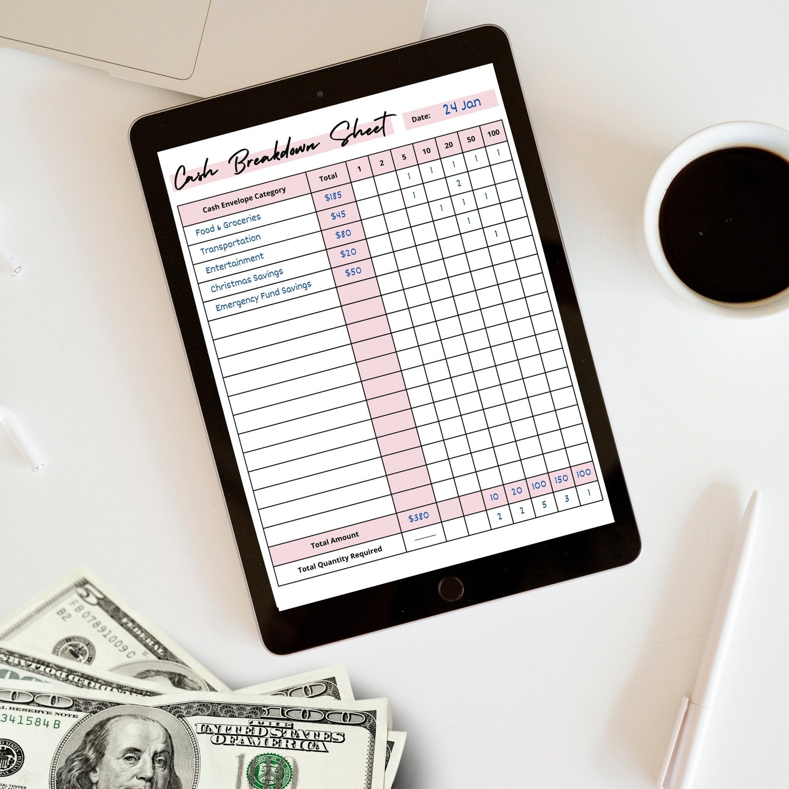 Cash Envelope Breakdown Sheet | Cash Planning Slip | Cash Withdrawal ...