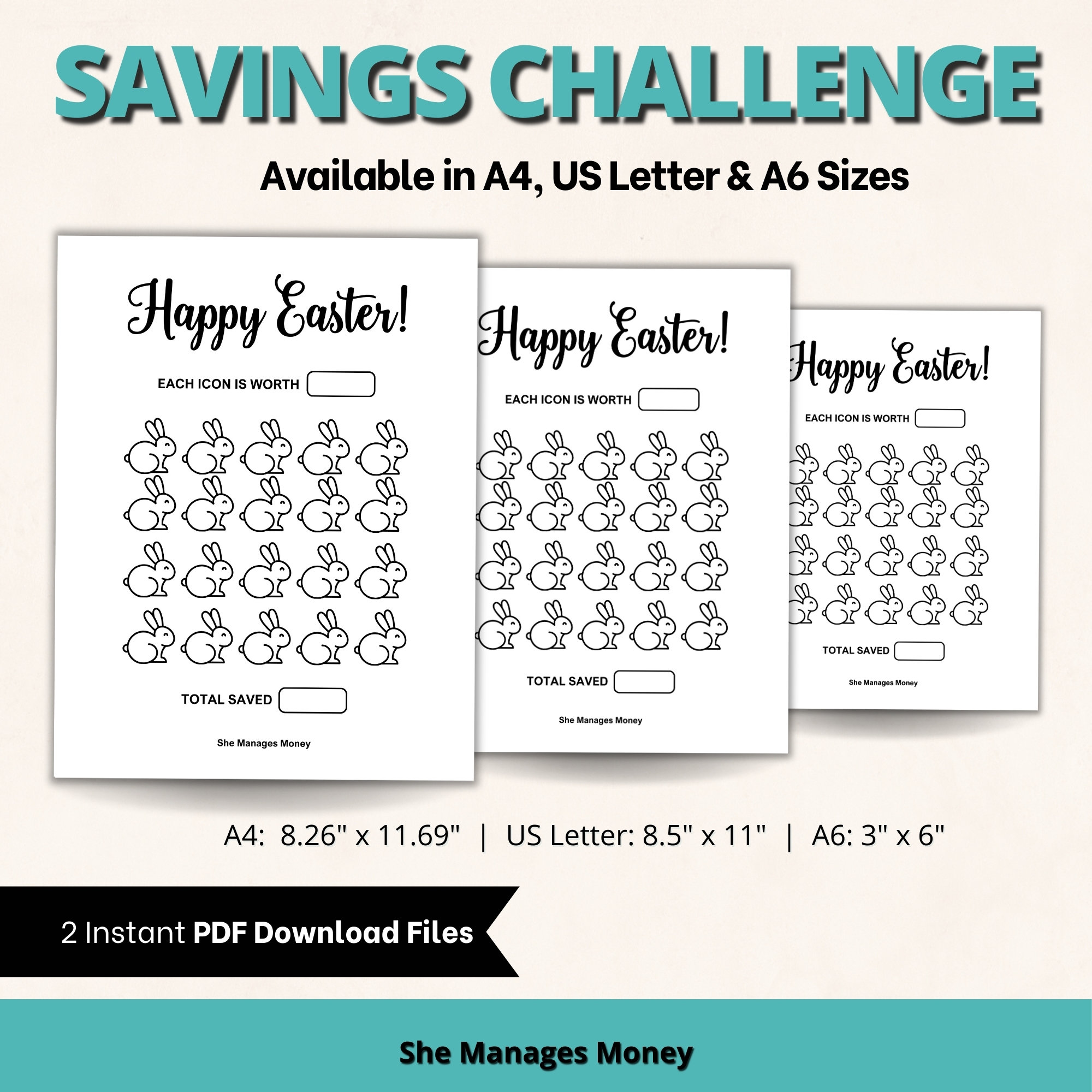 Mini Easter Savings Challenge Printable Happy Easter Savings Fund ...