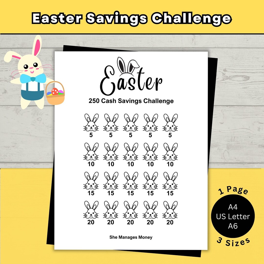 Easter Cash Savings Challenge Printable | Save 250 Dollars | Happy ...