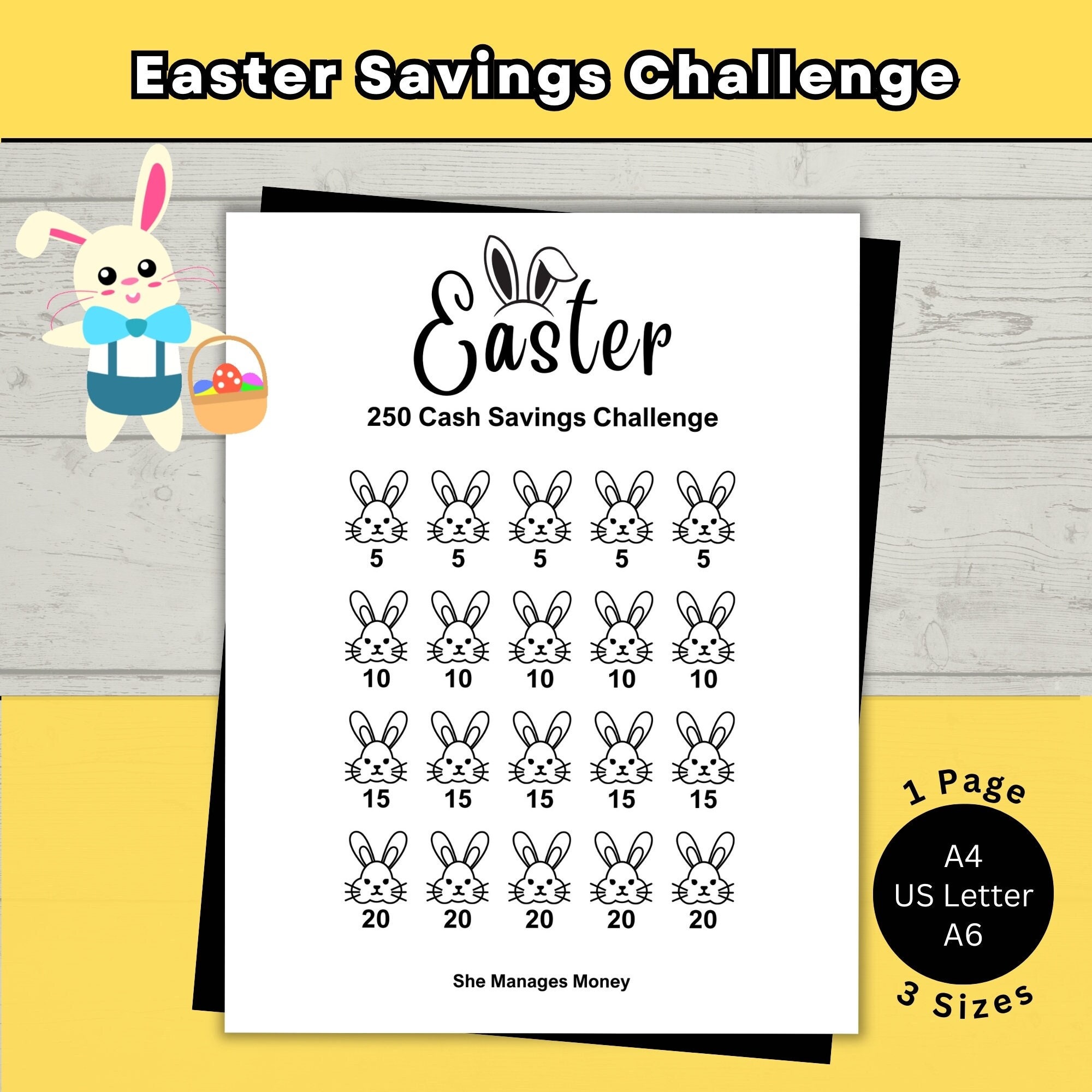 Easter Cash Savings Challenge Printable Save 250 Dollars Happy Easter ...