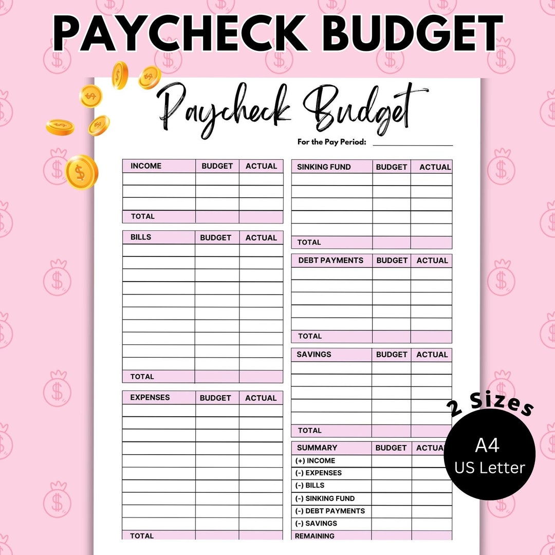 Paycheck Budget Planner Template Printable | Paycheck Budget Sheet ...