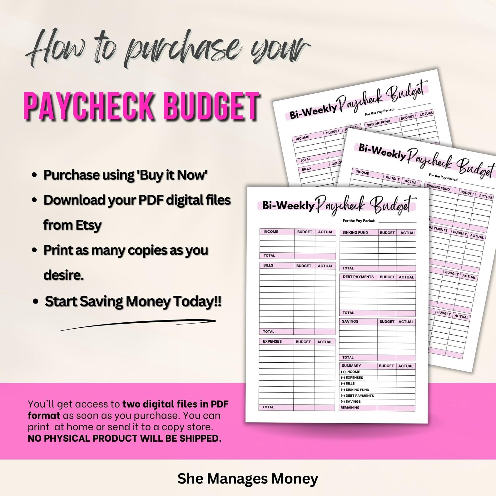 Bi-weekly Paycheck Budget Template Printable | Budget Sheet for Bi ...