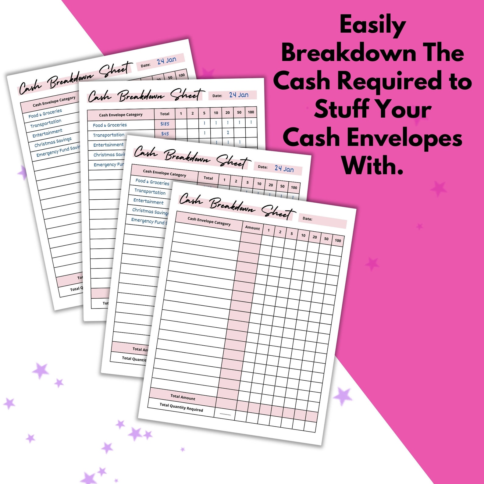 Cash Envelope Breakdown Sheet | Cash Planning Slip | Cash Withdrawal ...