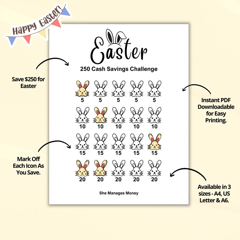Easter Cash Savings Challenge Printable Save 250 Dollars Happy Easter ...