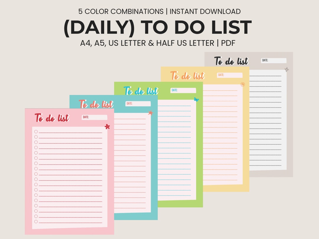 Printable and Colorful to Do List, Weekly or Daily, Agenda, Calendar ...