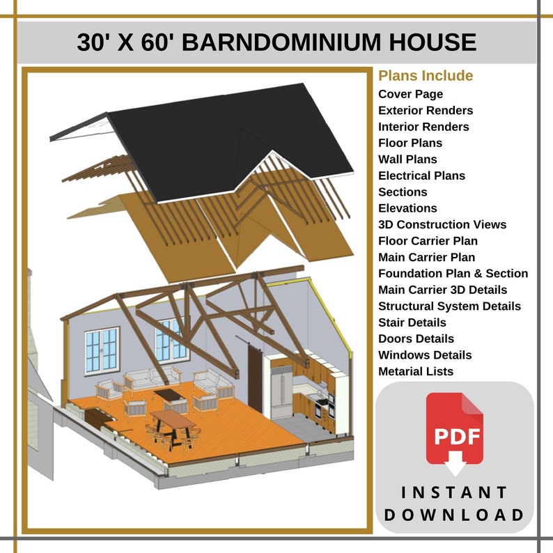 Modern Barndominium Plan 30'x60' / 10m X 20m- Modern Floor Plans, 2 ...