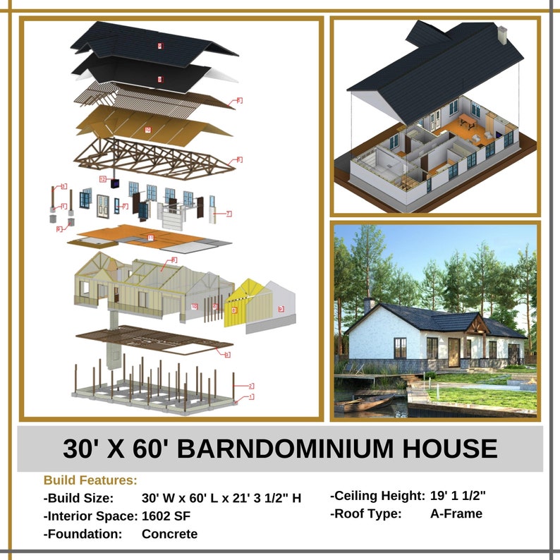 Modern Barndominium Plan 30'x60' / 10m X 20m- Modern Floor Plans, 2 ...