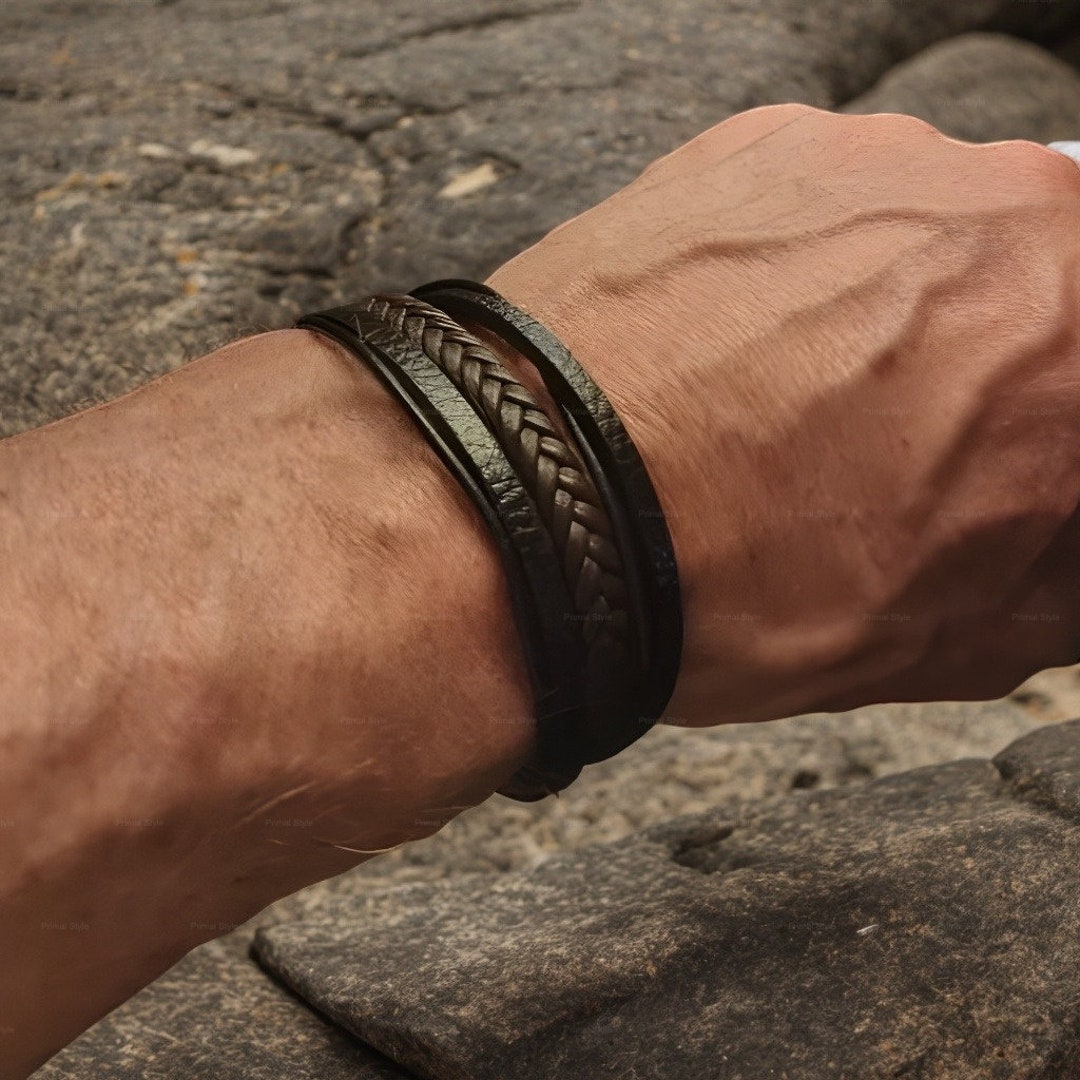Magnetic Mens Leather Wrist Braided Bracelet Wristband Bangle Unisex ...