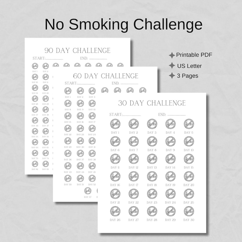 Quit Smoking Printable Challenge, No Smoking, Habit Tracker, Goal ...