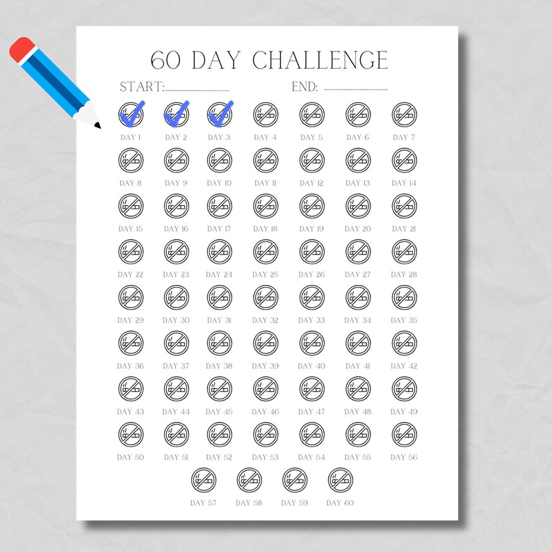Quit Smoking Printable Challenge, No Smoking, Habit Tracker, Goal ...