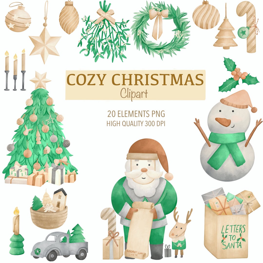 Cozy Christmas Clipart Set Holiday Celebrates Graphics for - Etsy