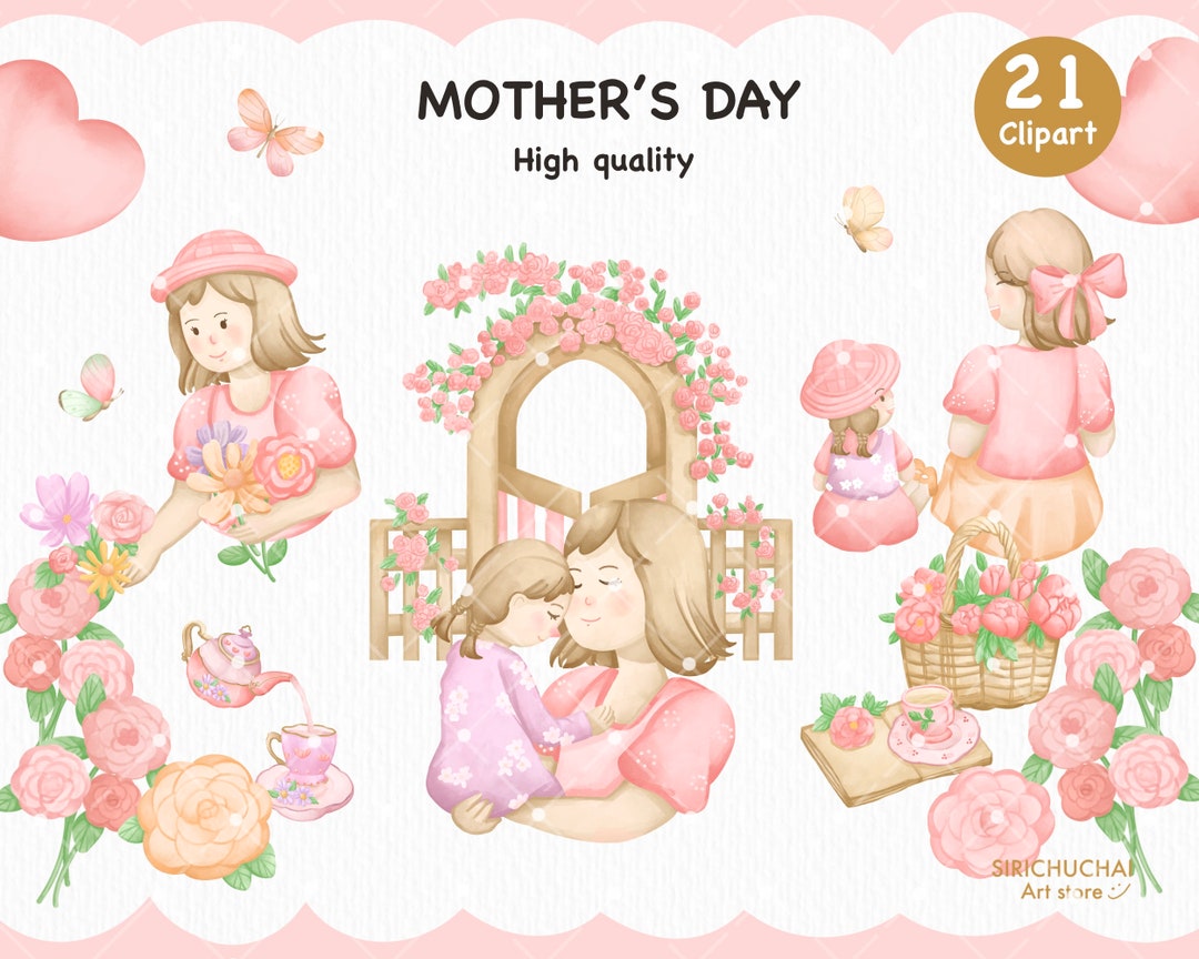 Mother's Day Clipart, Mom Day, Mom and Daughter Clipart, Mom Watercolor ...