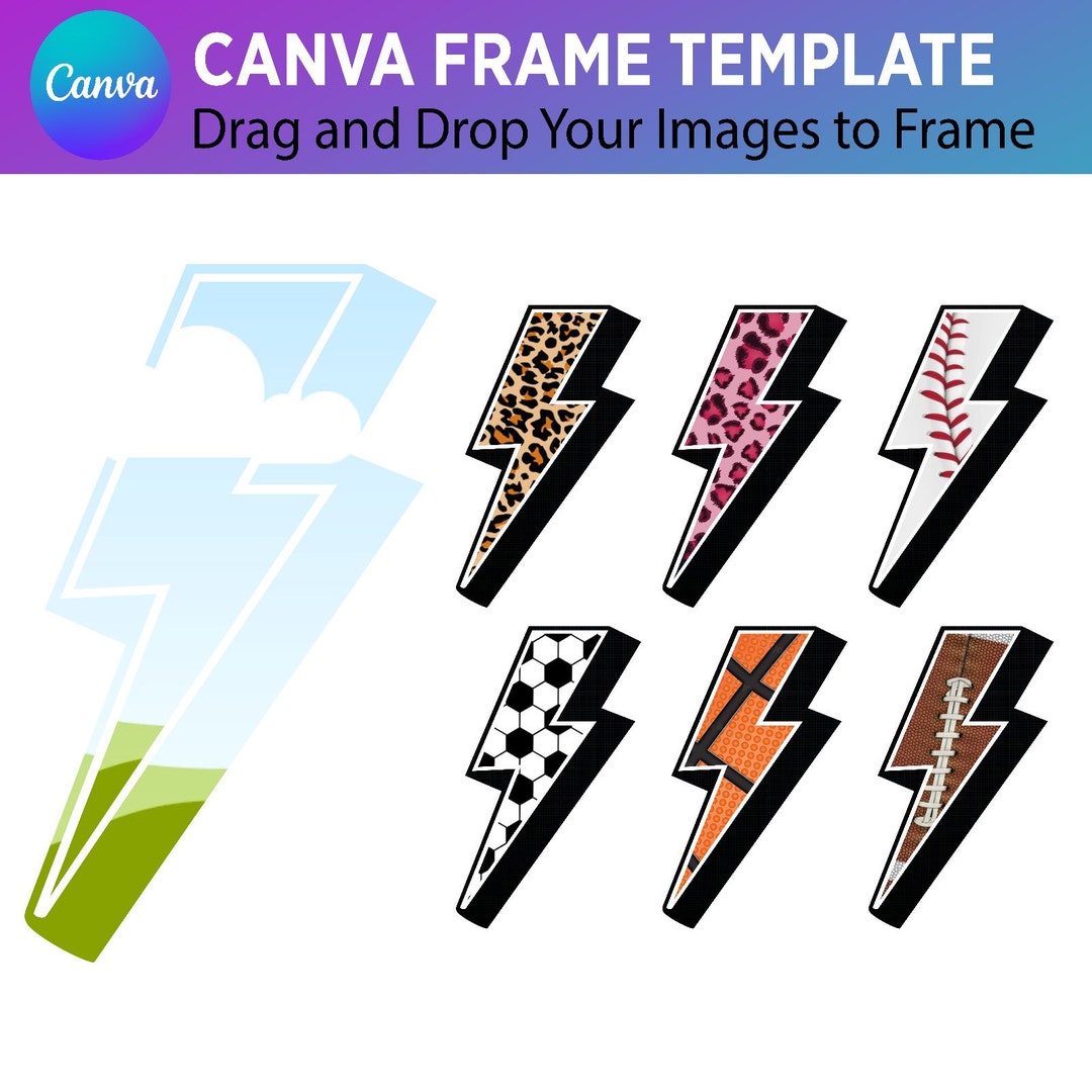 Editable Lightning Bolt Canva Frame Template, Printable Sports Ball ...