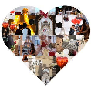 Editable Heart Shape Jigsaw Puzzle Photo Collage Canva Frame Template ...