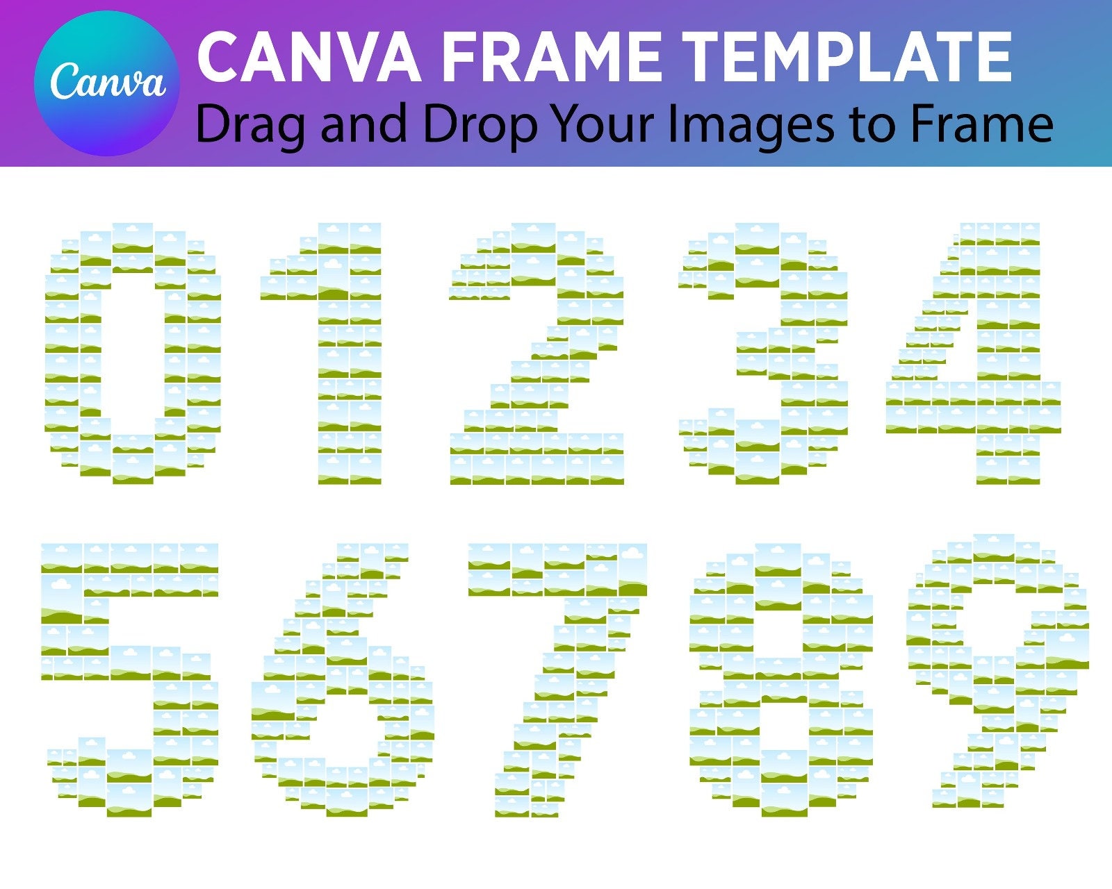 Numbers Photo Collage Canva Frame Template 0 1 2 3 4 5 6 7 8 9 Birthday ...