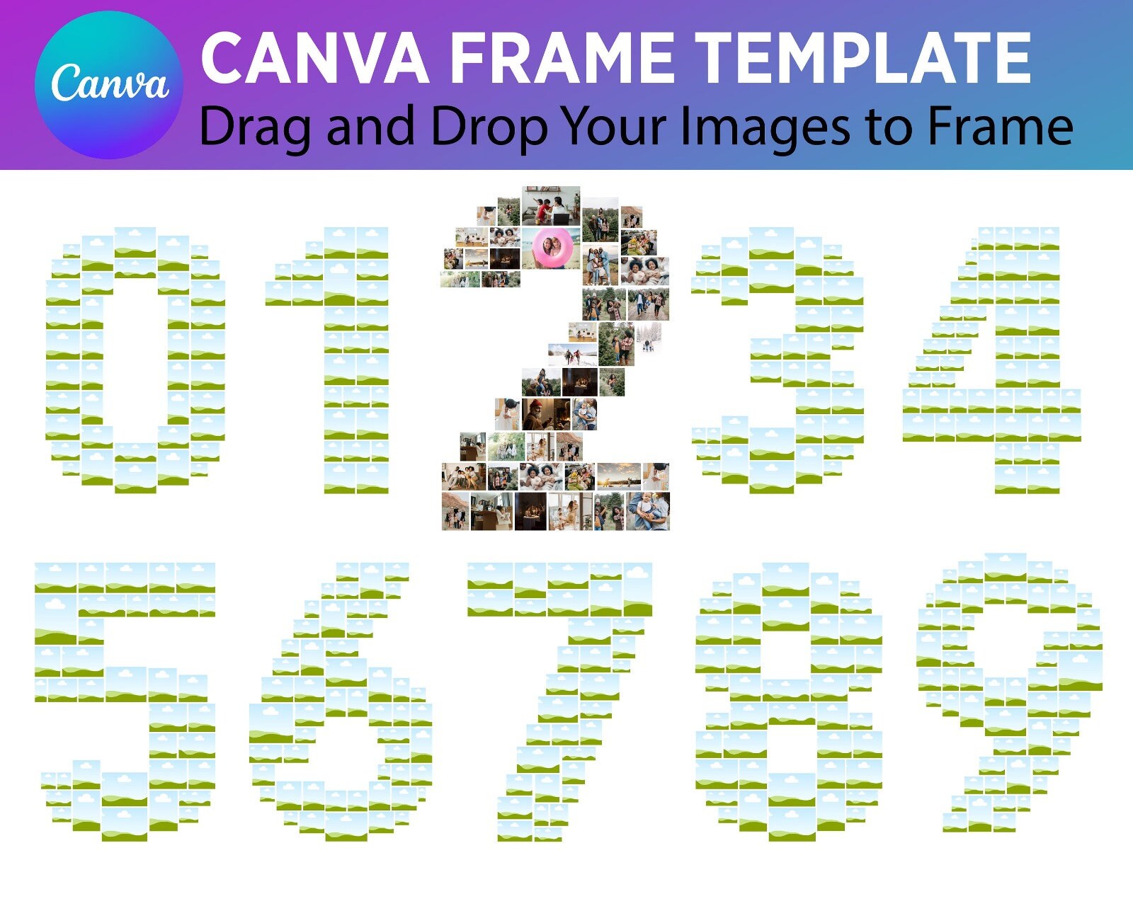 Numbers Photo Collage Canva Frame Template 0 1 2 3 4 5 6 7 8 9 Birthday ...