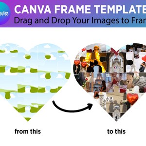 Editable Heart Shape Jigsaw Puzzle Photo Collage Canva Frame Template ...