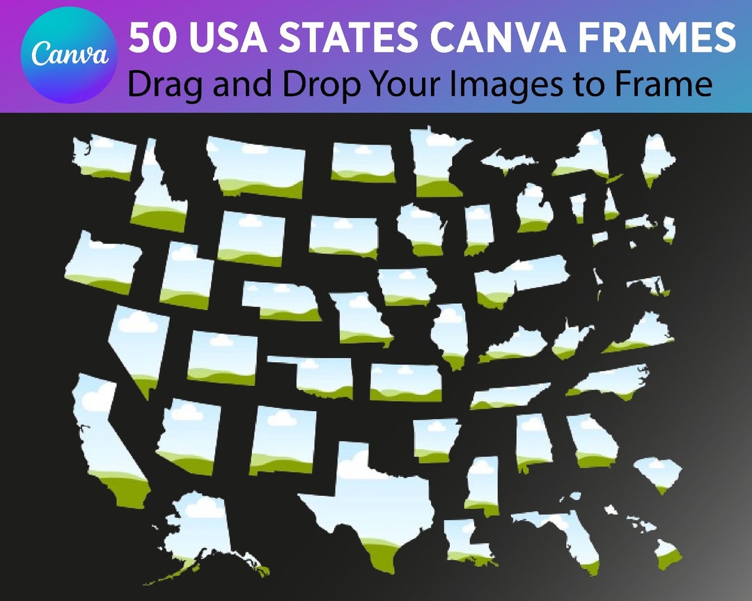 50 States of America Canva Frame Template, Individual State Frames, USA ...