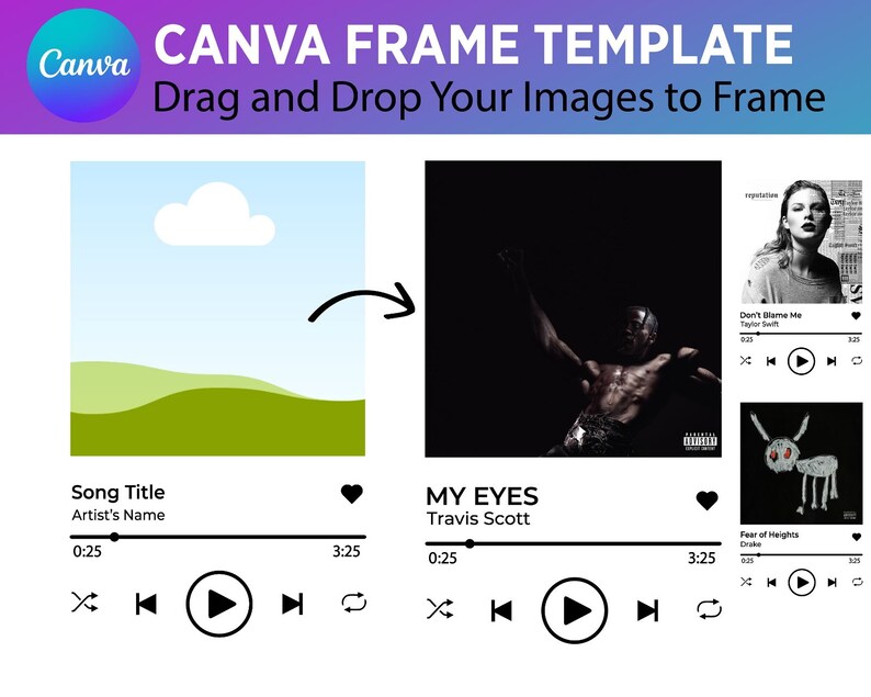 Editable Music Player Plaque Canva Frame Template Personalized Photo ...