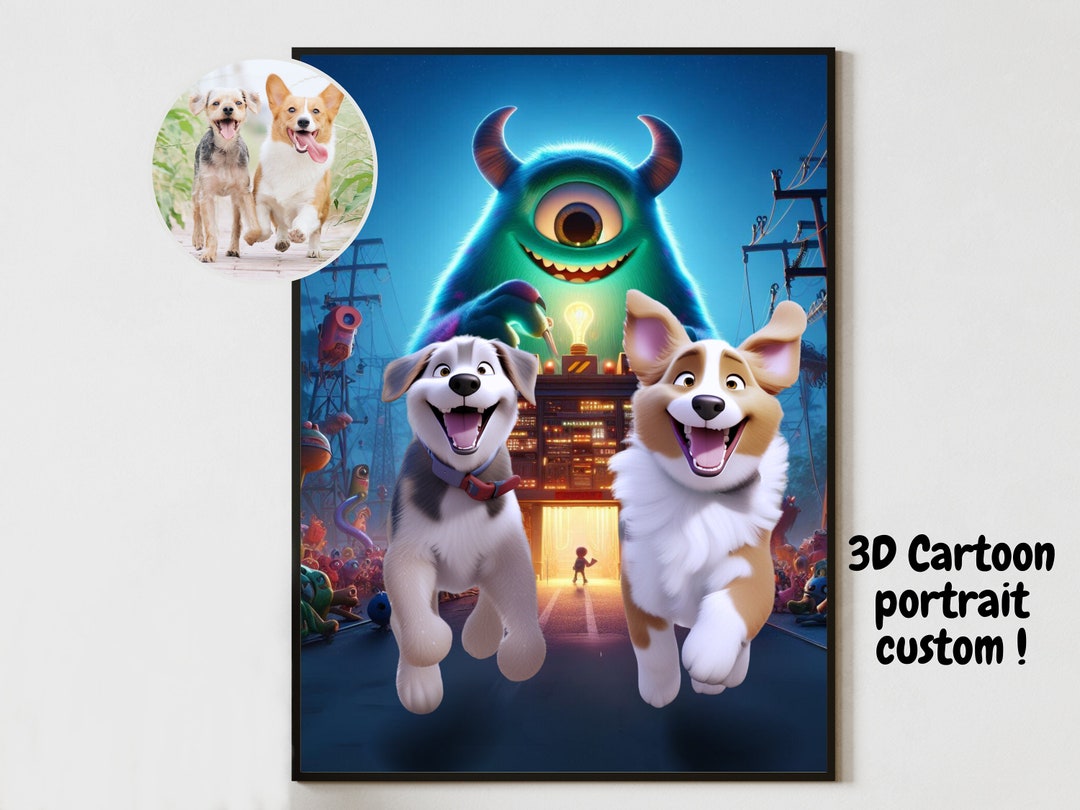 Custom Disney-cartoon Pet Portrait From Photo Dog Gift for Pet ...