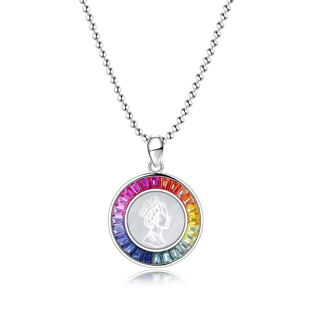 Rainbow Sapphire Circle Necklace, Sterling Silver Sapphire Pendant ...