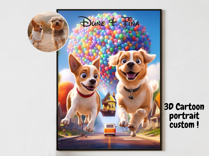 Custom Disney-cartoon Pet Portrait From Photo Dog Gift for Pet ...