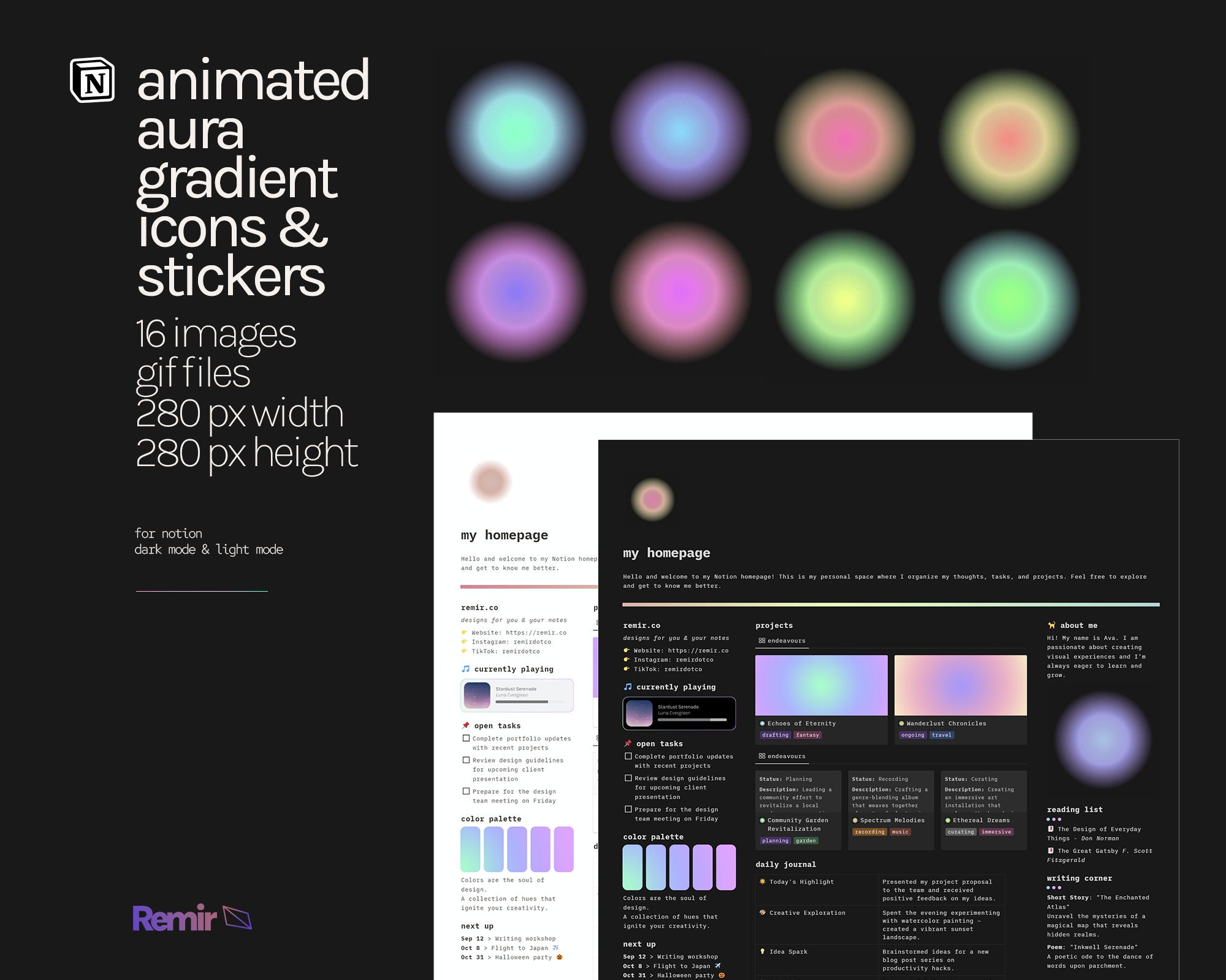 Animated Aura Gradient Icons and Stickers ⊹ Notion ⊹ Add Color to Your ...