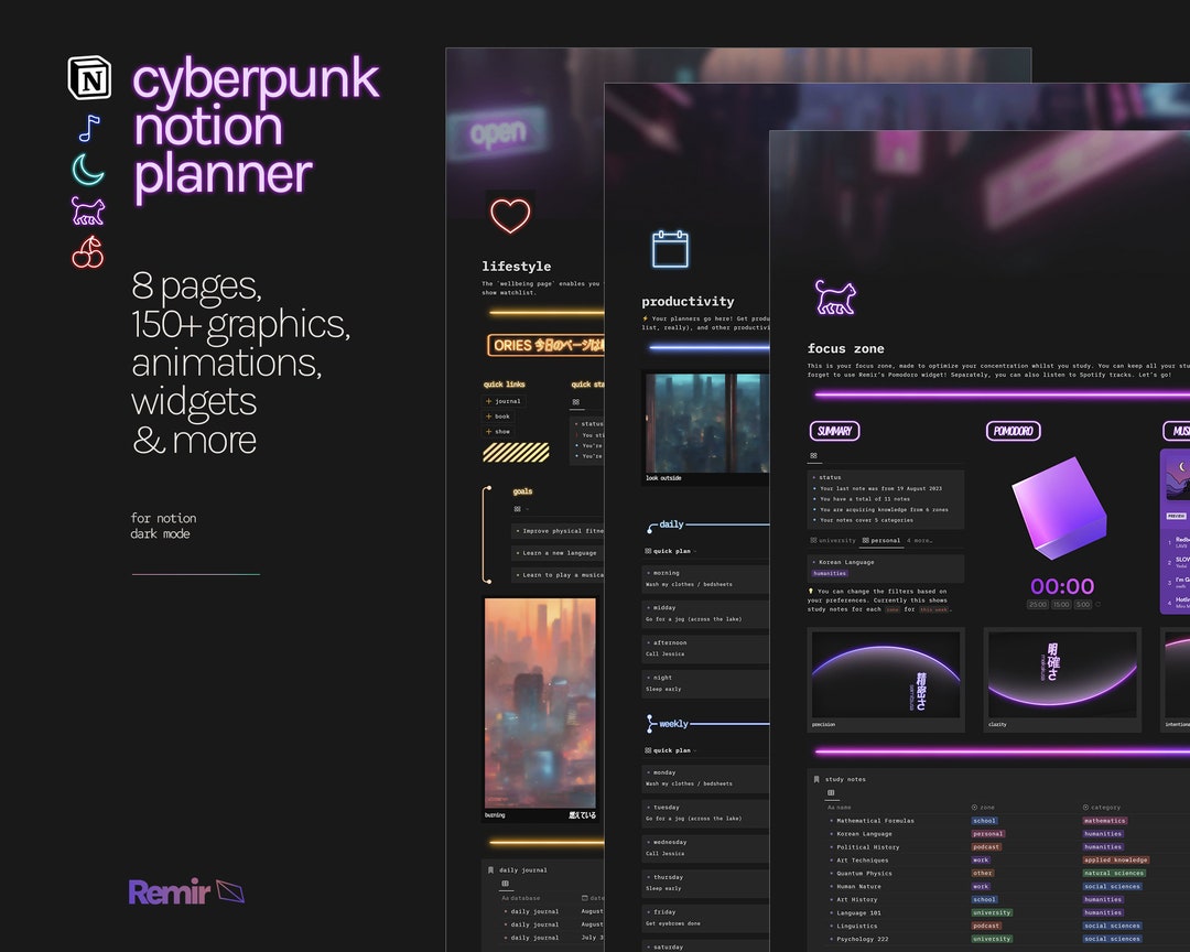 Cyberpunk Notion Planner ⊹ All-in-one ⊹ Ultimate Planner for Your Life, Productivity, Nutrition ...