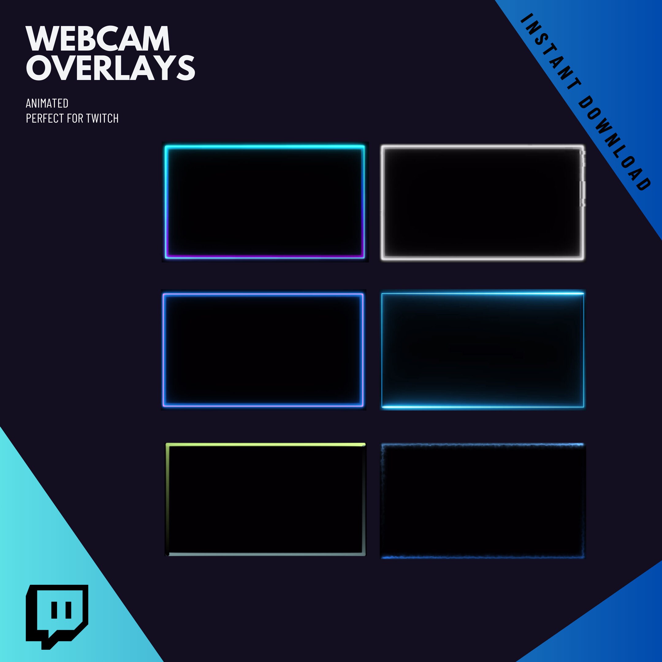 Pack of 20 Animated Webcam Overlays, Webcam Graphics, Streaming ...