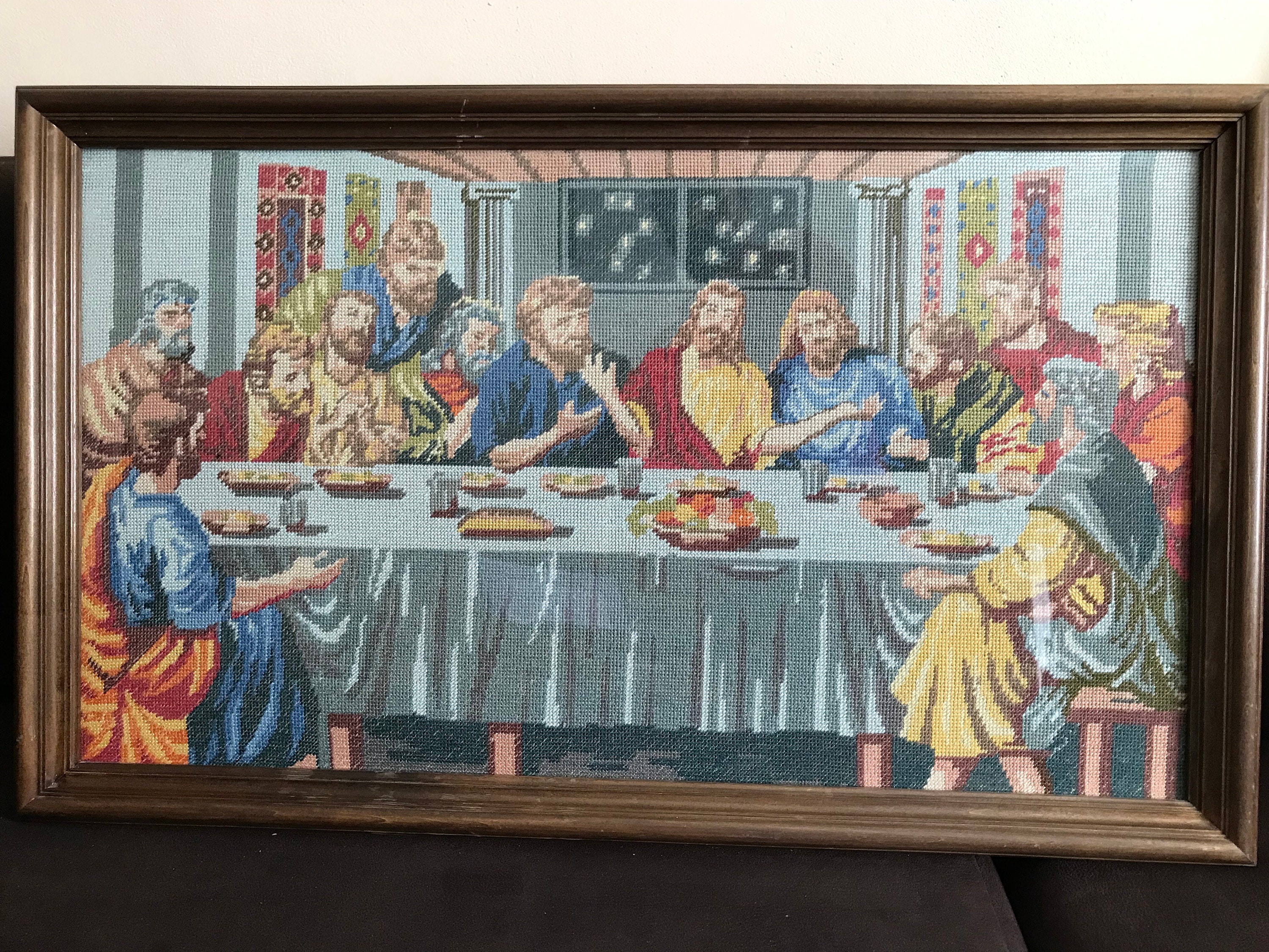 Vintage Handmade Gobelin - the Last Supper the Last Meal Jesus Shared With His Apostles - Wall ...
