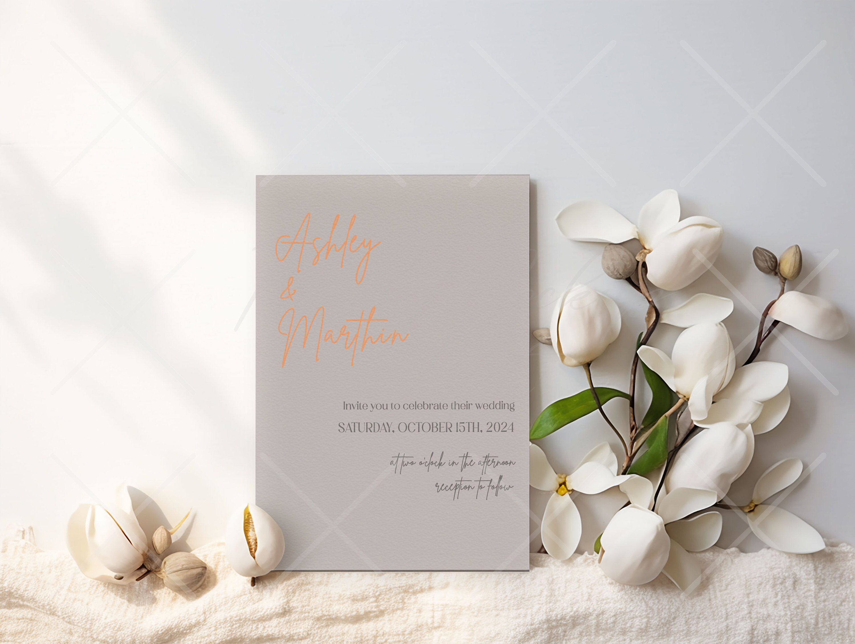 Magnolia Invitation Card Mockup - PSD Smart Object Template, 5x7 Inch ...