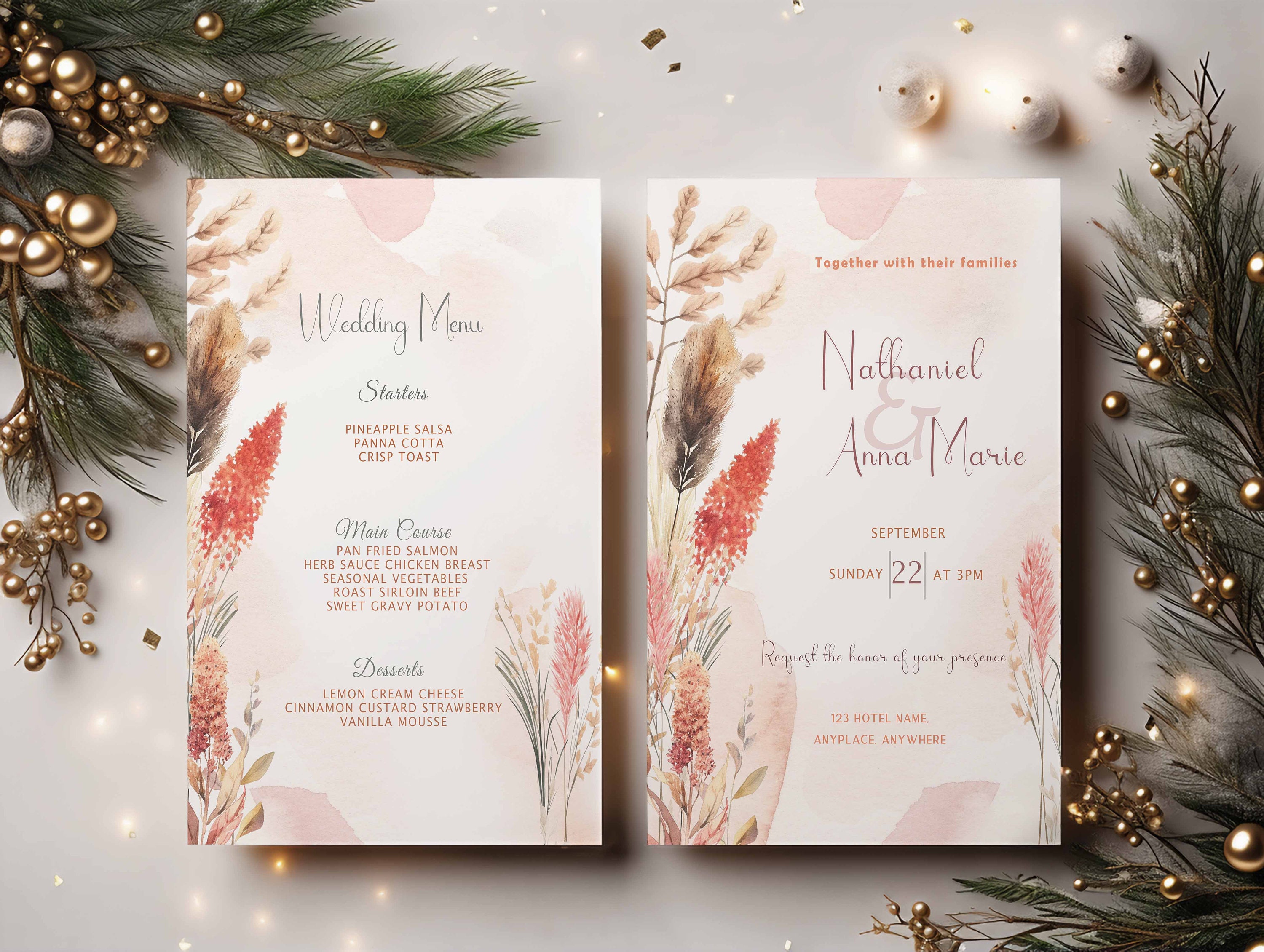Elegant Invitation Double Card Mockup - PSD Smart Object Template, 5x7 ...
