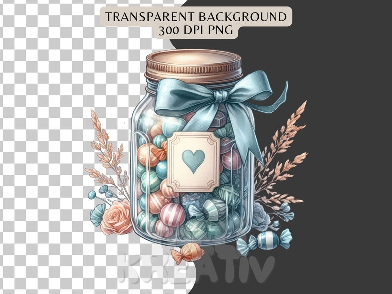 Jars of Sweets Clipart, Candy Heart Jar PNG, Pastel Candy Jar, Candy ...