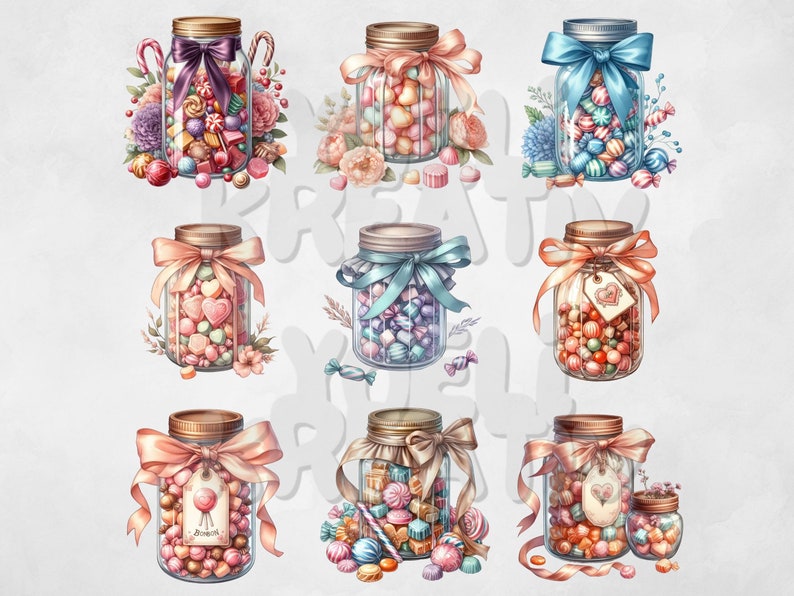 Jars of Sweets Clipart, Candy Heart Jar PNG, Pastel Candy Jar, Candy ...