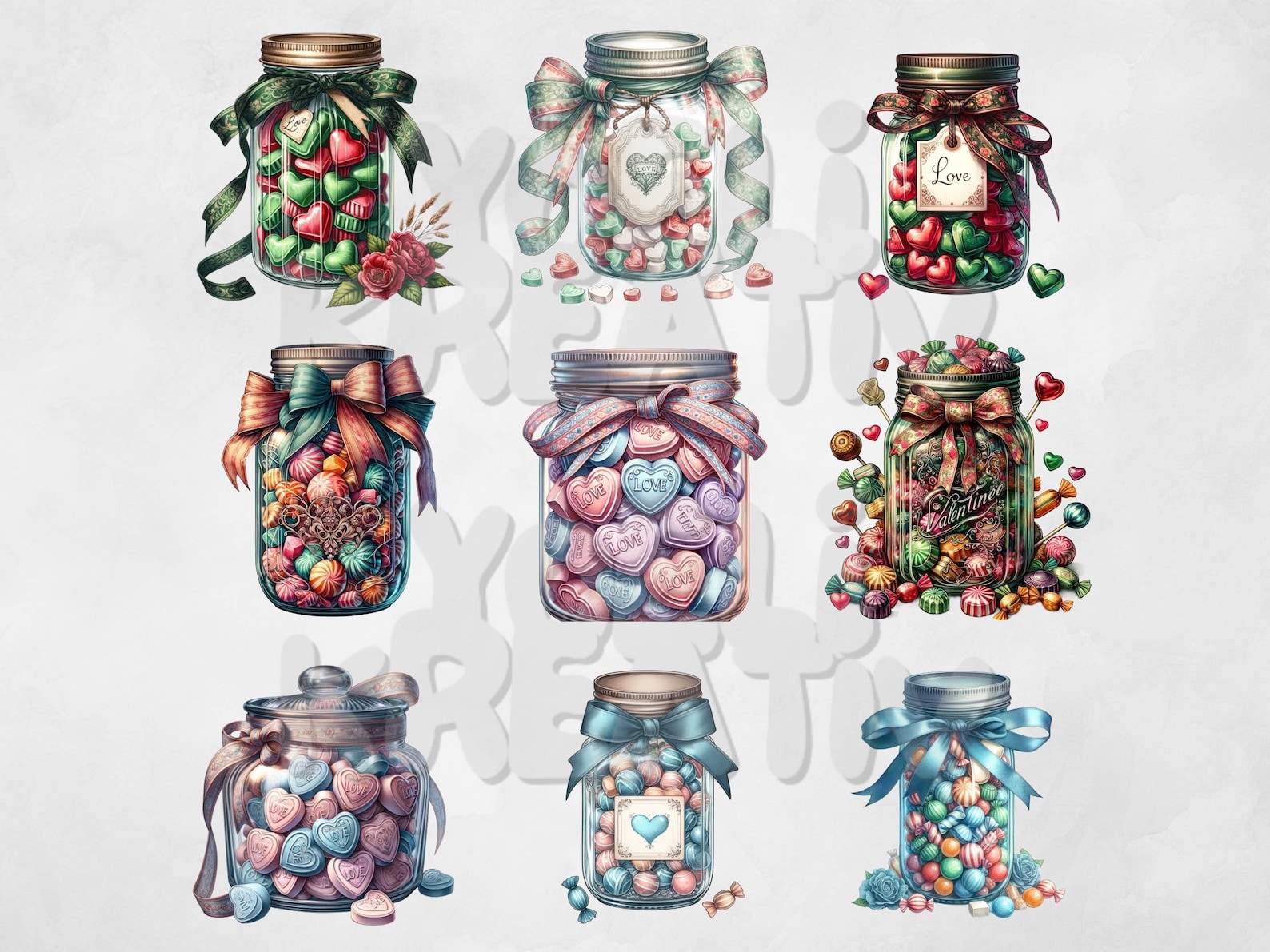 Valentine Candy Hearts PNG, Jars of Sweets Clipart, Candy Heart Jar PNG ...