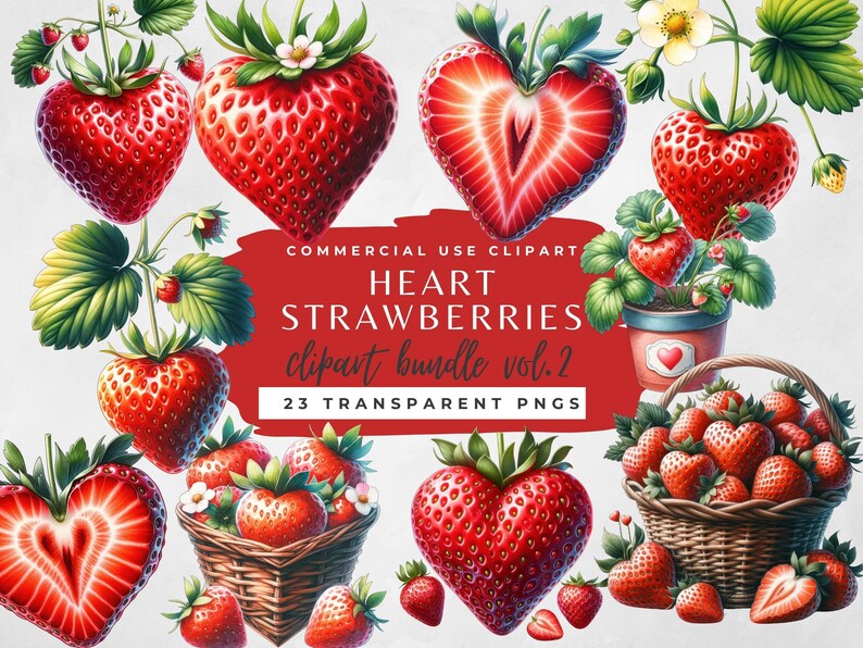 Strawberries Heart Clipart Watercolor Strawberries Clipart Valentine ...