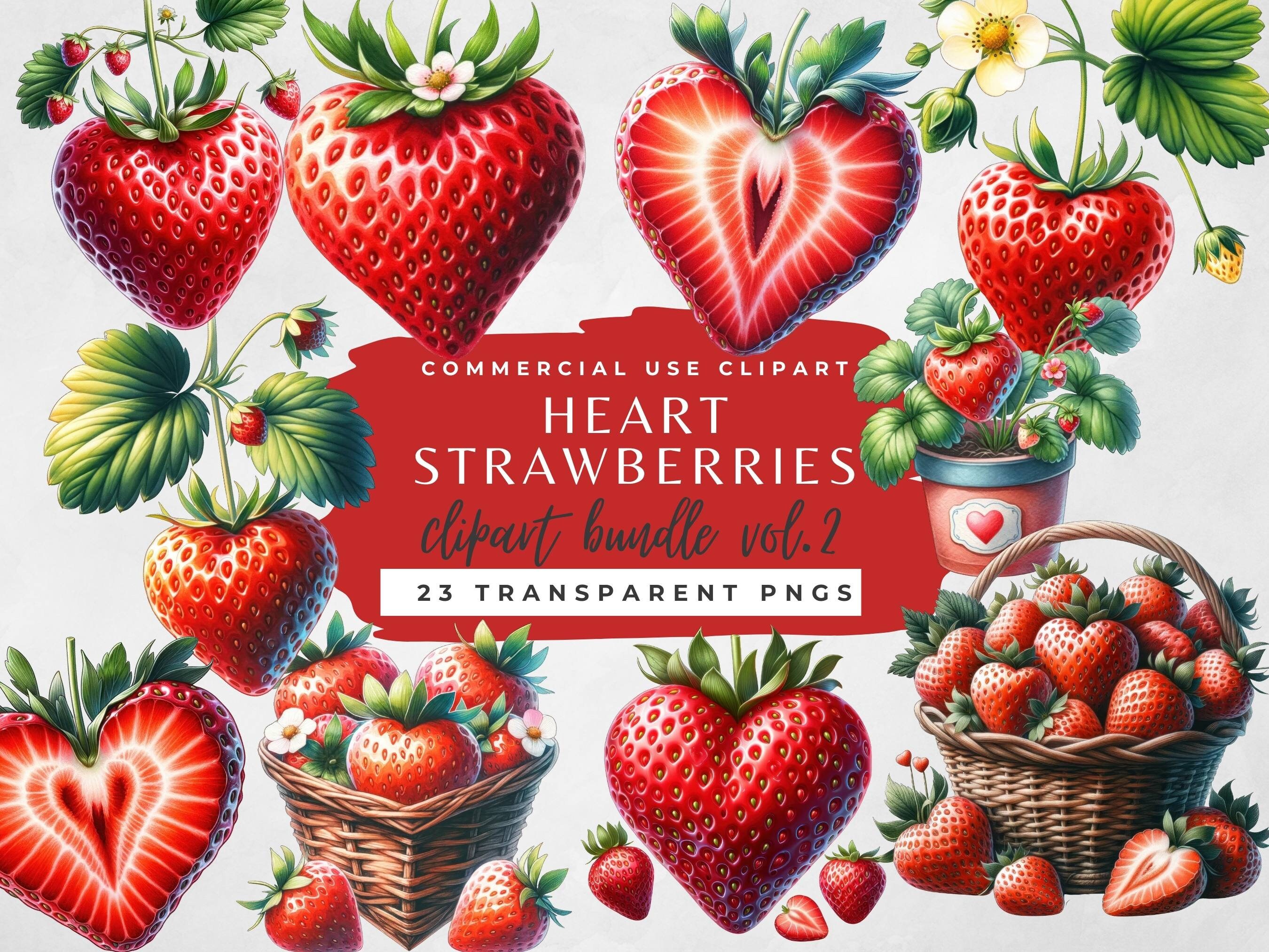 Strawberries Heart Clipart Watercolor Strawberries Clipart Valentine ...