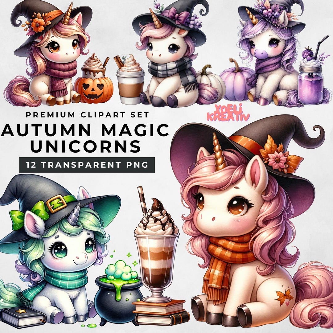 Halloween Unicorn Clipart, Autumn Magic Unicorns PNG, Cute Fall Unicorn ...