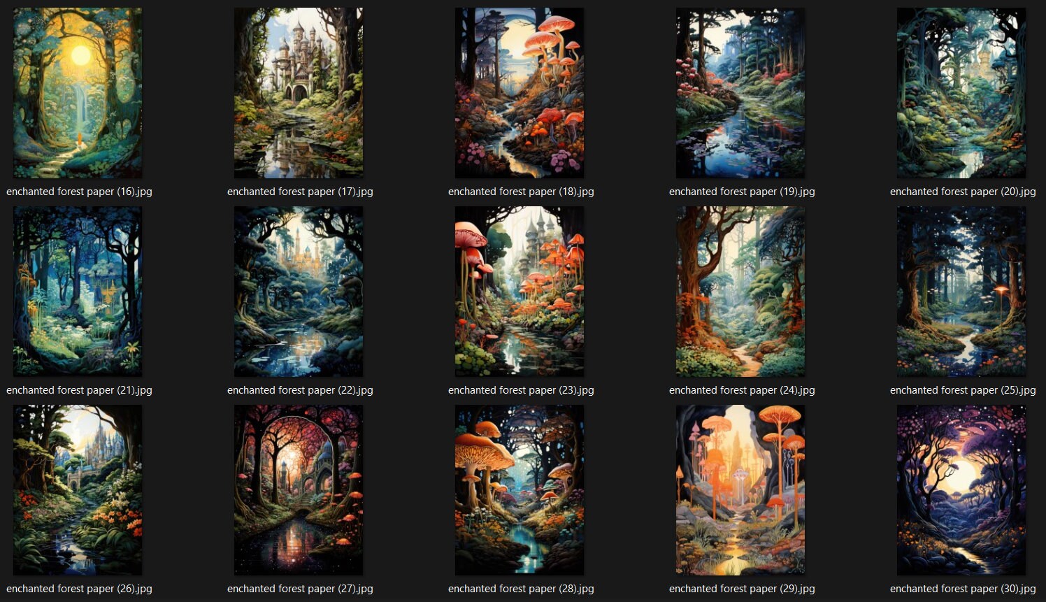 Enchanted Forest Digital Paper Printable Fantasy Mushroom Forest ...