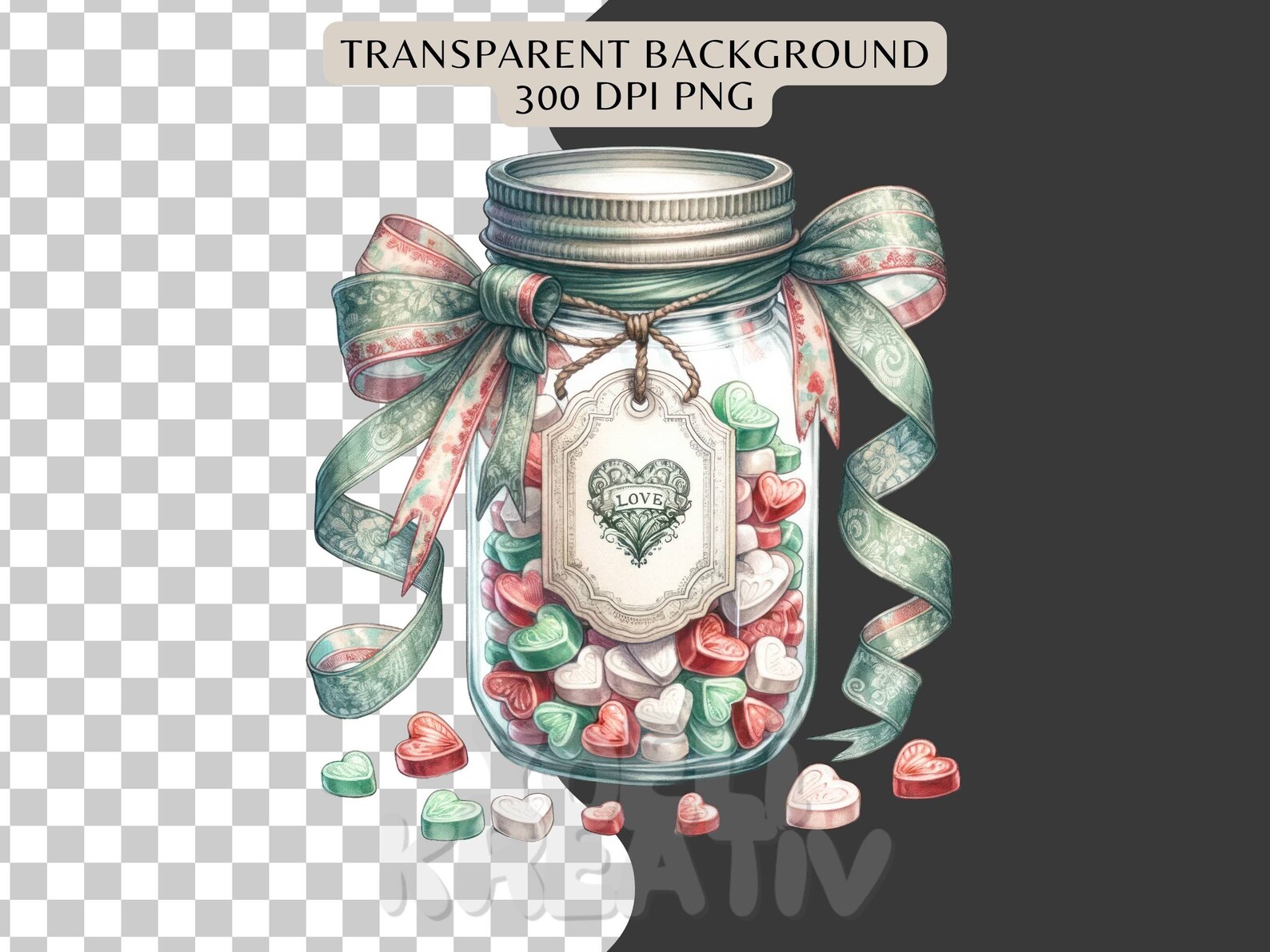 Valentine Candy Hearts PNG, Jars of Sweets Clipart, Candy Heart Jar PNG ...