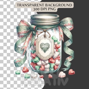 Valentine Candy Hearts PNG, Jars of Sweets Clipart, Candy Heart Jar PNG ...