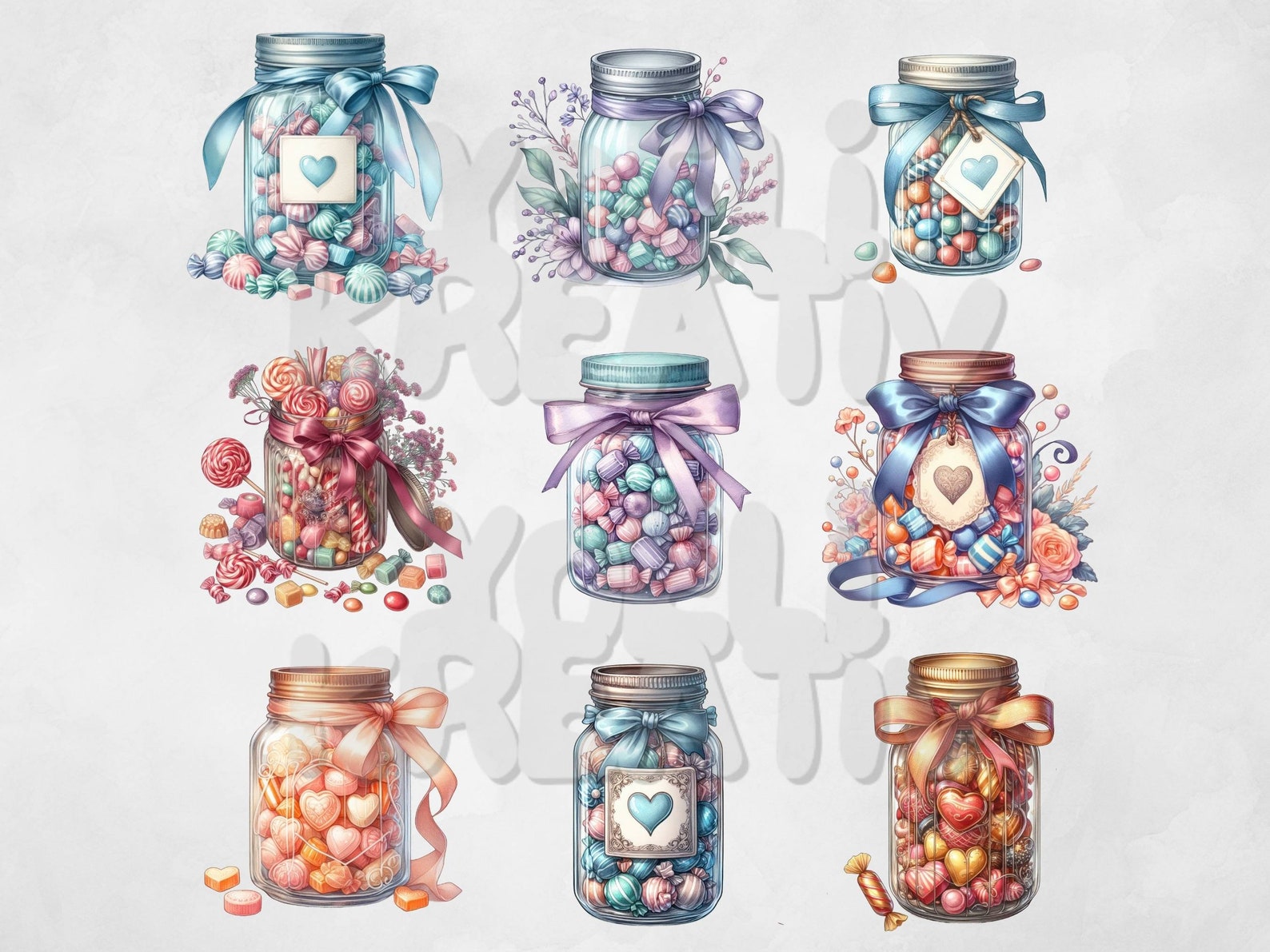 Valentine Candy Hearts PNG, Jars of Sweets Clipart, Candy Heart Jar PNG ...