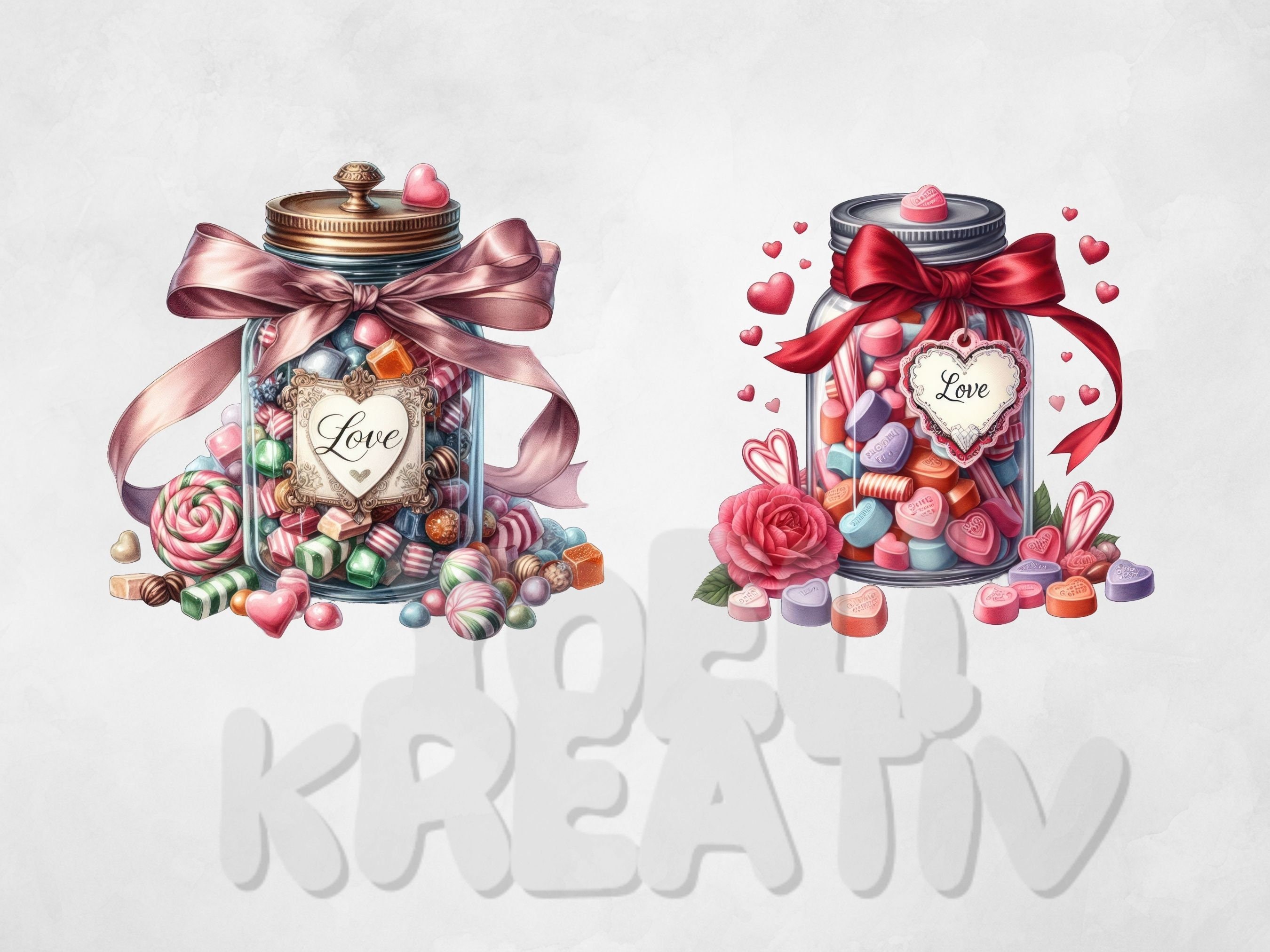 Candy Heart Clipart, Jars of Sweets Clipart, Valentine Candy Heart PNG ...