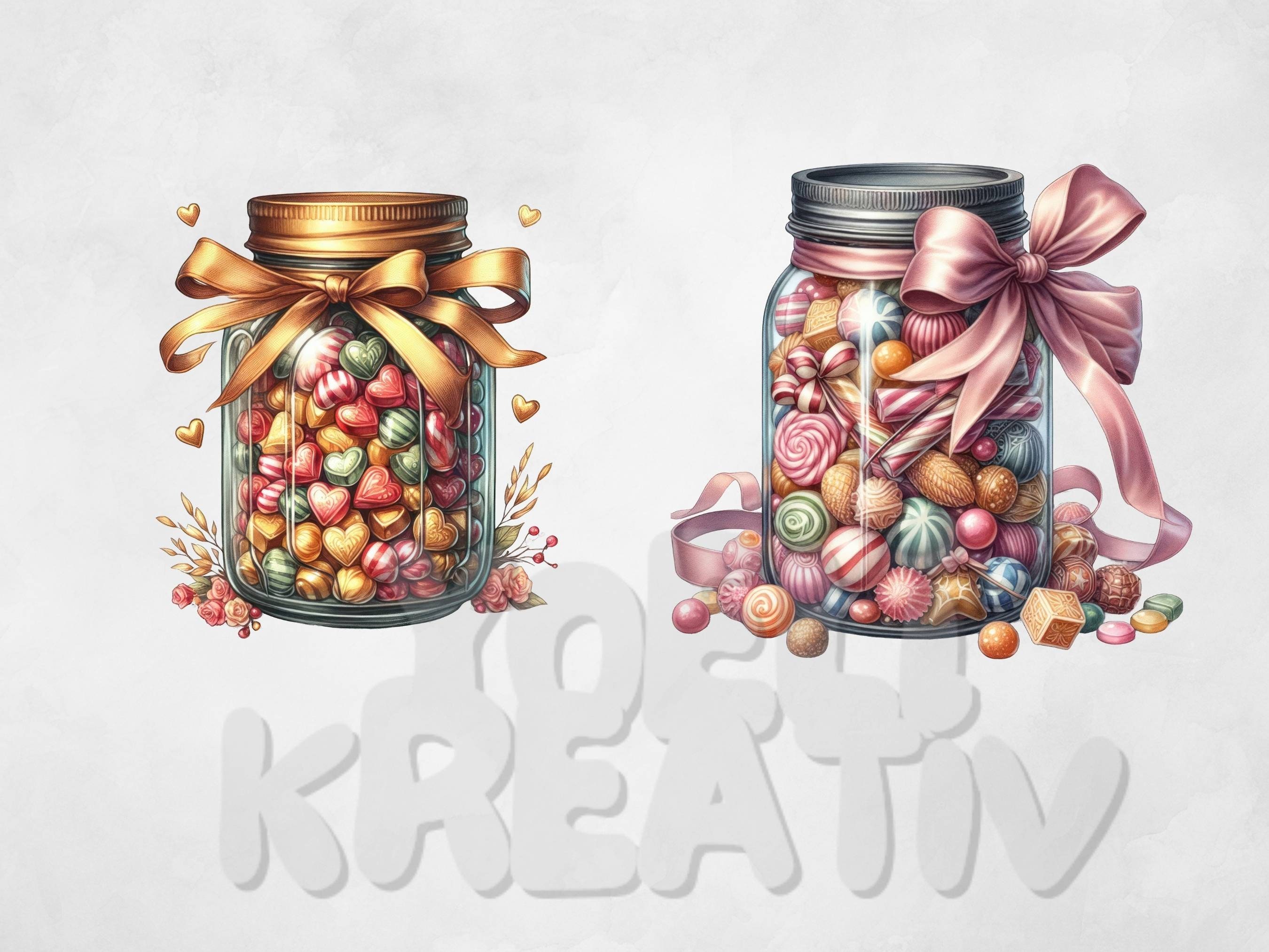 Valentine Candy Hearts PNG, Jars of Sweets Clipart, Candy Heart Jar PNG ...