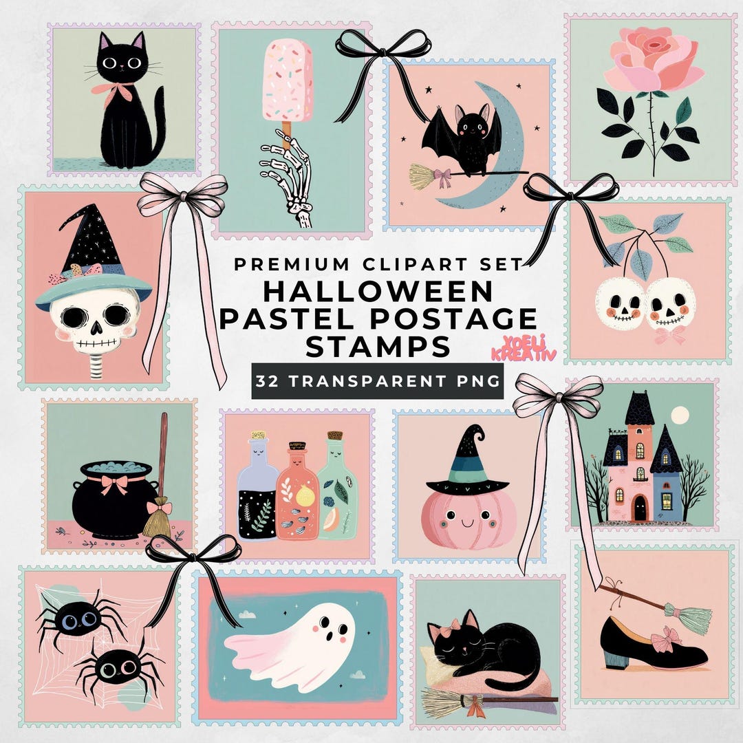 Halloween Postage Stamp PNG, Retro Pastel Clipart, Spooky Cute Mail ...