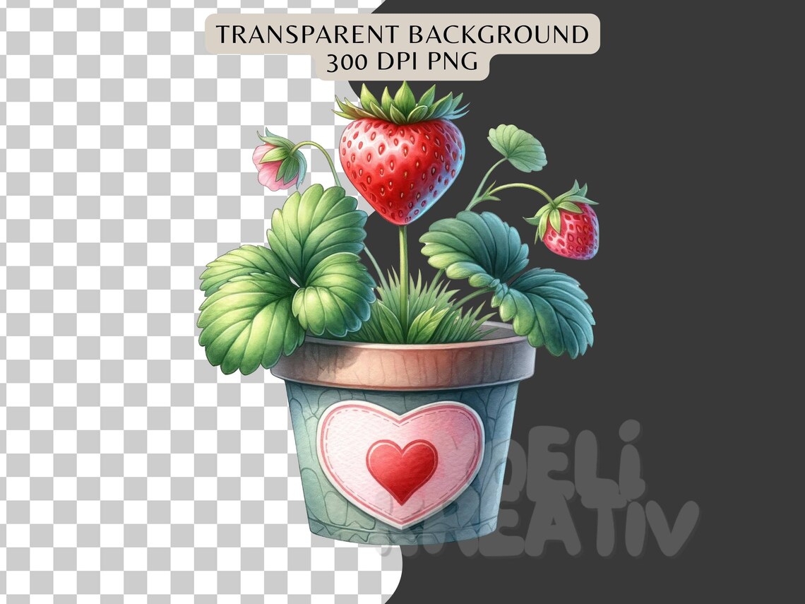 Strawberries Heart Clipart Watercolor Strawberries Clipart Valentine ...
