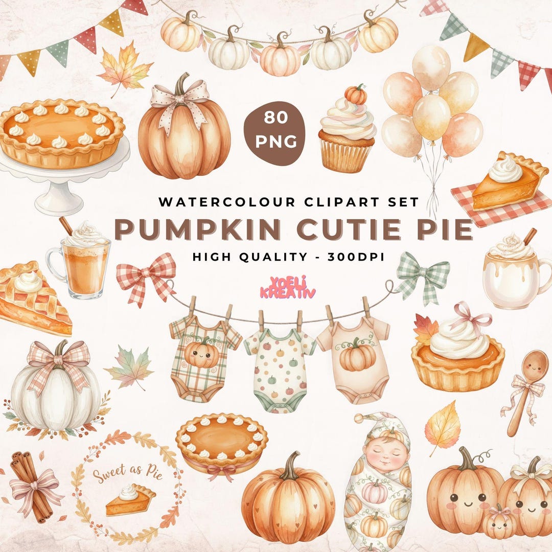 Little Pumpkin Cutie Pie Clipart, Cozy Fall Graphics, Pie Baby Shower ...
