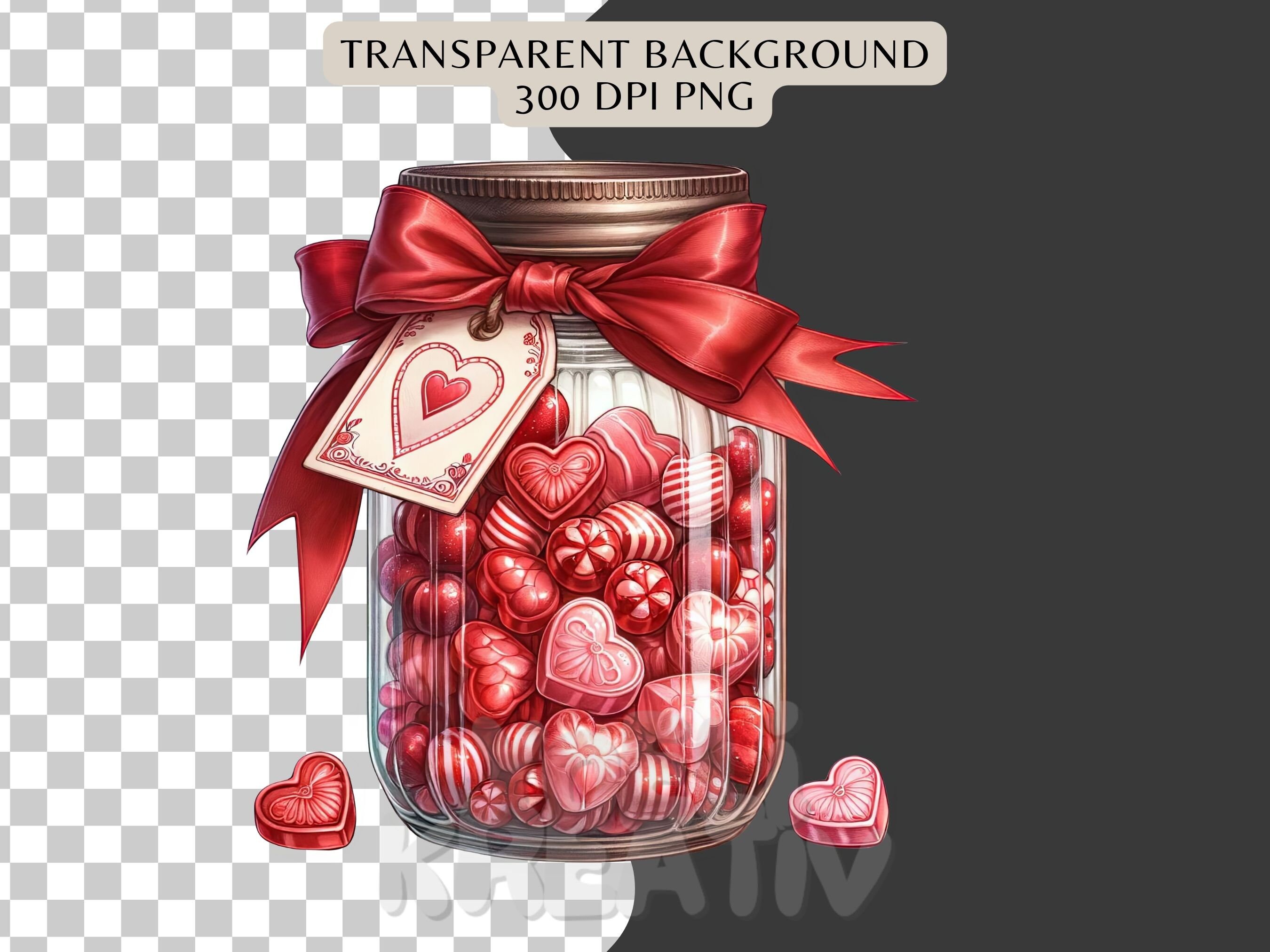 Candy Heart Clipart, Jars of Sweets Clipart, Valentine Candy Heart PNG ...