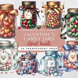 Valentine Candy Hearts PNG, Jars of Sweets Clipart, Candy Heart Jar PNG ...
